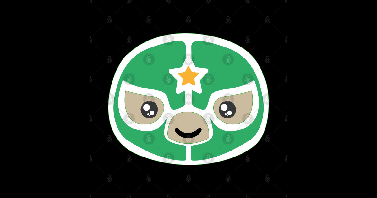 Cute mexican masked wrestler kawaii adorable cartoon green yellow star ...
