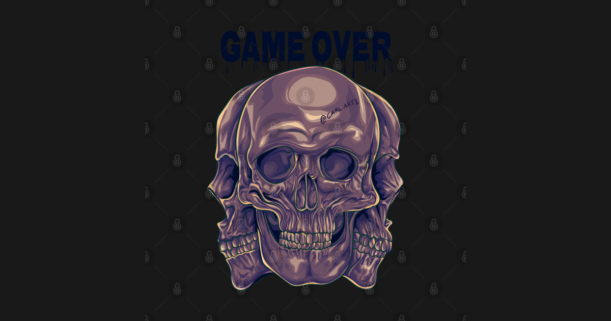 GAME OVER - Skull Art Design - T-Shirt | TeePublic