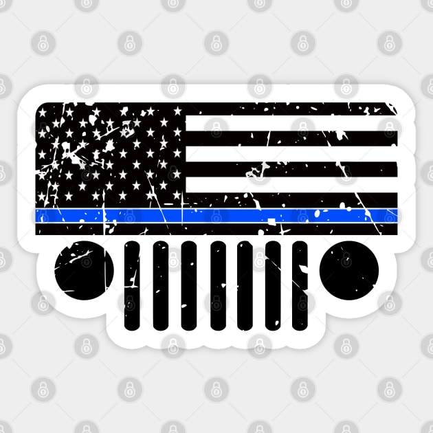 Jeep Police Blue Line Flag, Funny Design US Flag Distressed - Blue Line ...