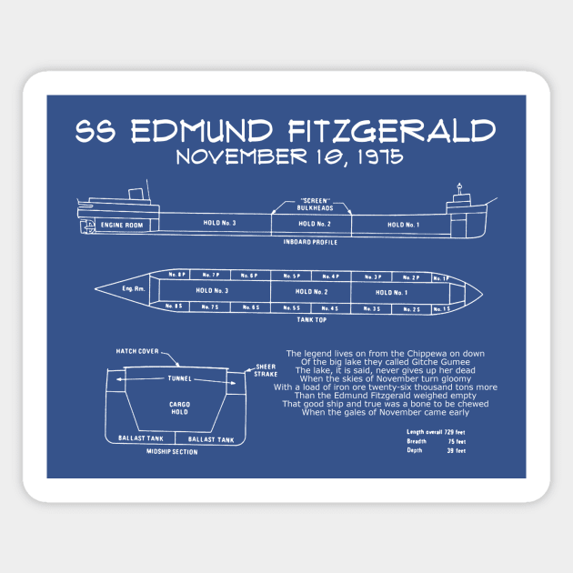 SS Edmund Fitzgerald Blueprint - Gordon Lightfoot - Sticker | TeePublic