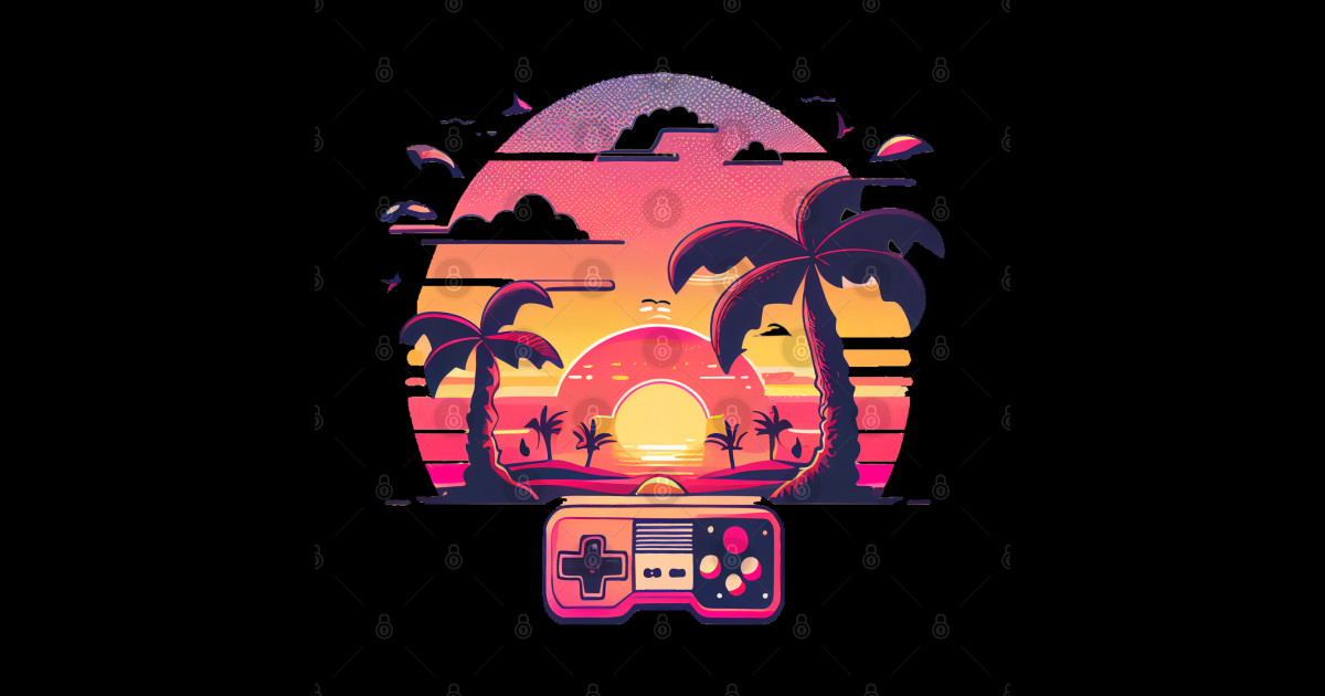 Retro Gaming Sunset - Retro Gaming - Sticker | TeePublic