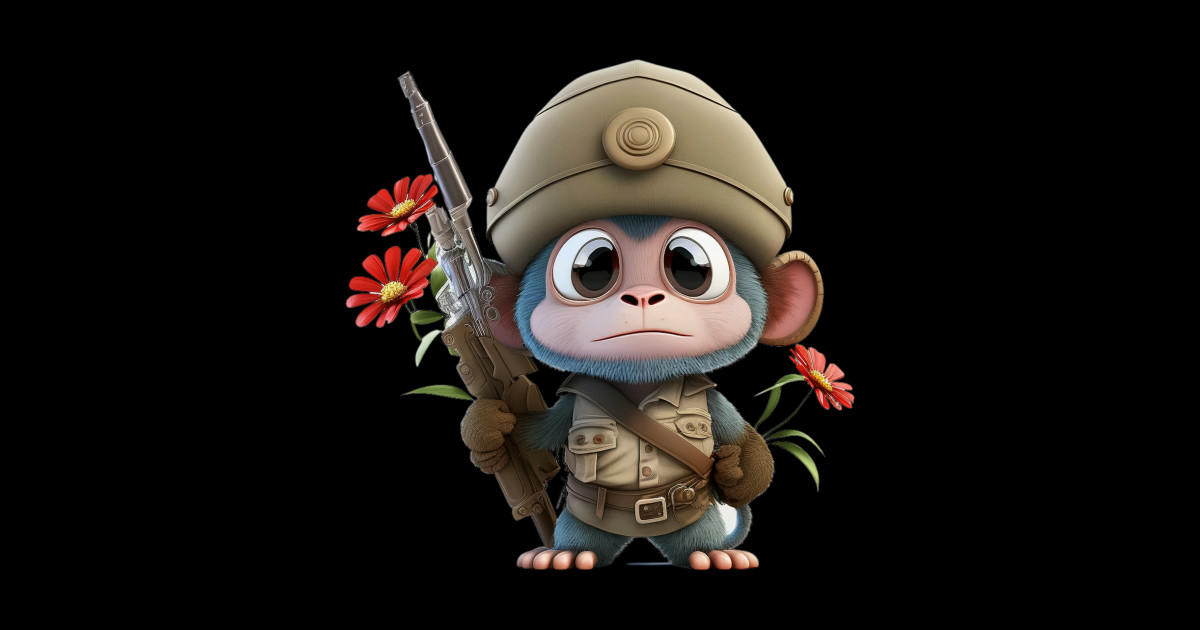 The monkey in uniform and flowers - Monkey Military - Sticker | TeePublic