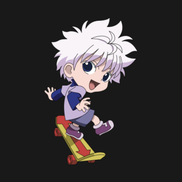 Chibi Killua Zoldyck Skateboarding - Killua Zoldyck - T-Shirt | TeePublic