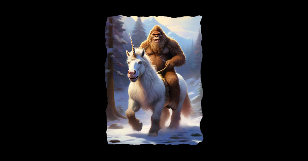 Sasquatch Riding A Unicorn Bigfoot Riding Unicorn Sticker Teepublic