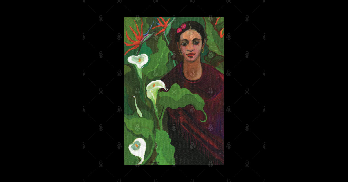 Frida with Calla Lilies and Birds of Paradise - Frida Kahlo - Sticker ...