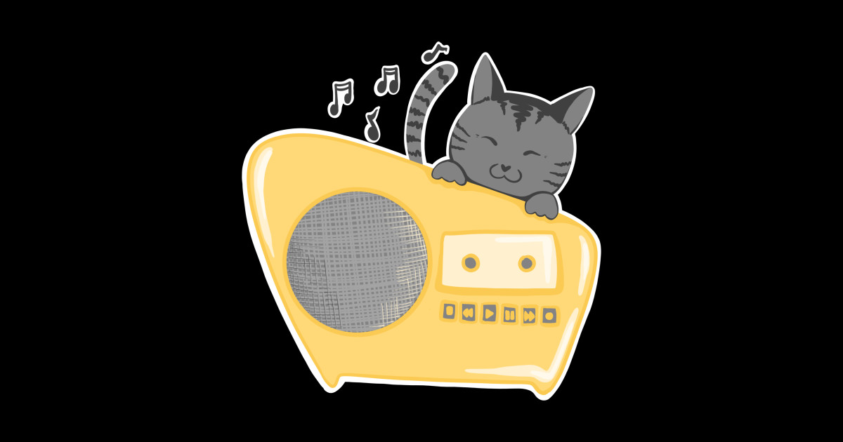 Cat and radio - Radio - Sticker | TeePublic