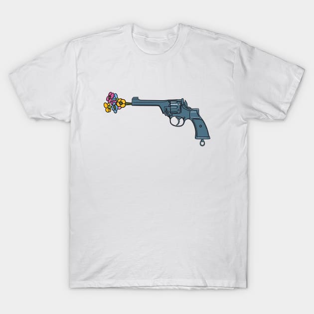 Revolver with a barrel blocked by flowers - Peace - T-Shirt | TeePublic