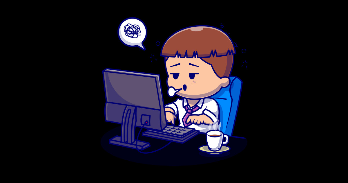 Cute People Tired Working On Computer Cartoon - Cute People Tired ...