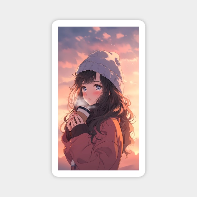 Anime Girl Holding Coffee - Anime Girl - Magnet | TeePublic
