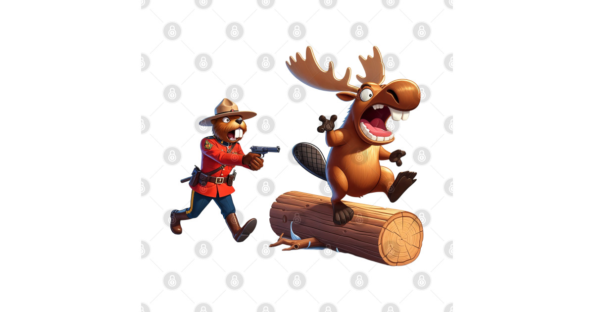 screaming beaver Chase of the Mountie Beaver - Beaver Gift Idea - T ...