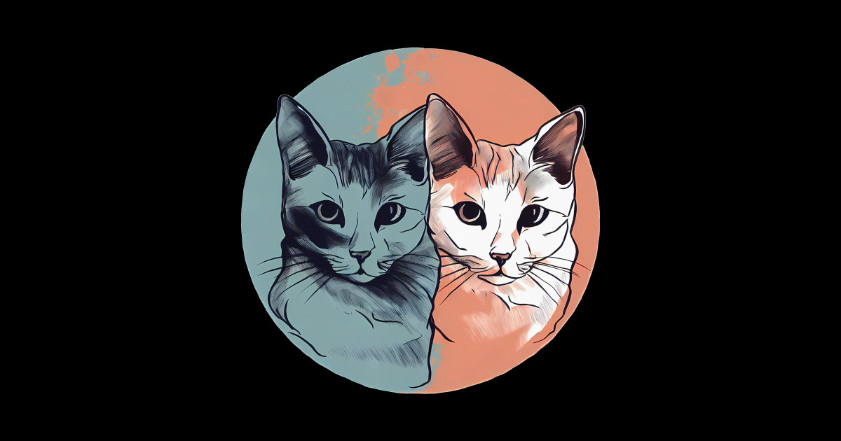 Cats couple in circle - Cats - Sticker | TeePublic