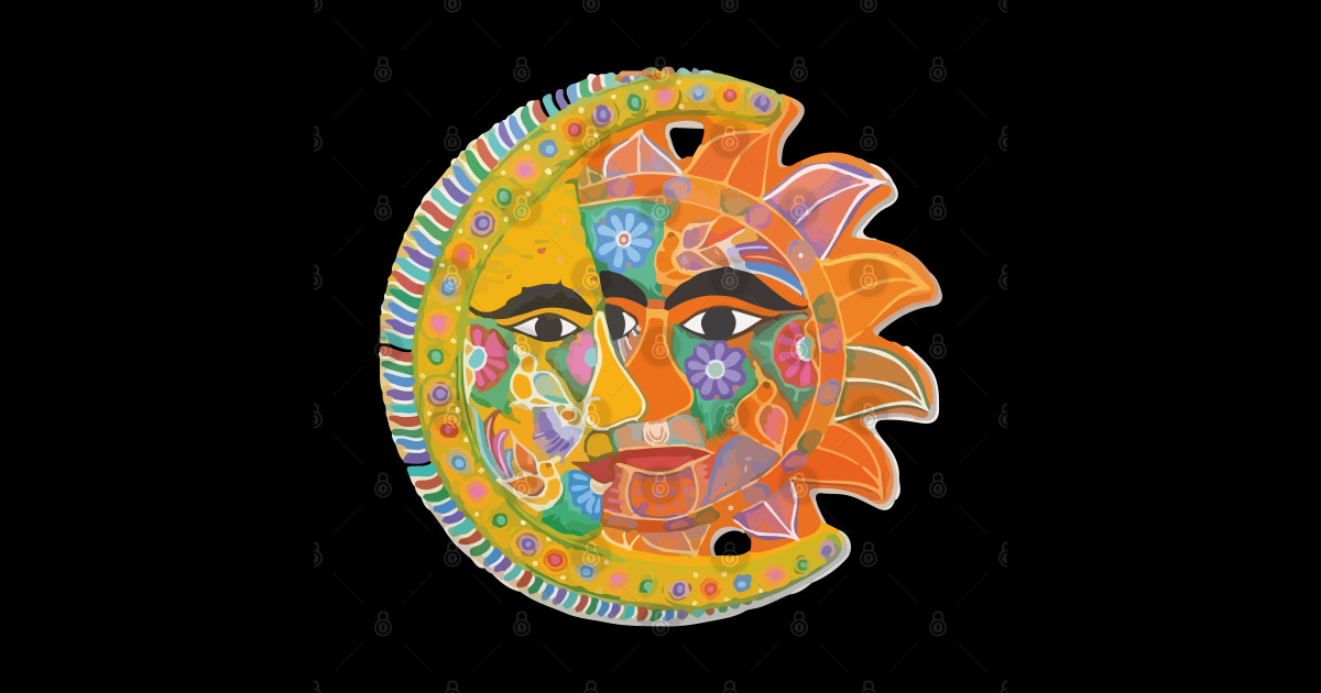 Colorful mexican flowers sun and moon eclipse handmade maximalist ...