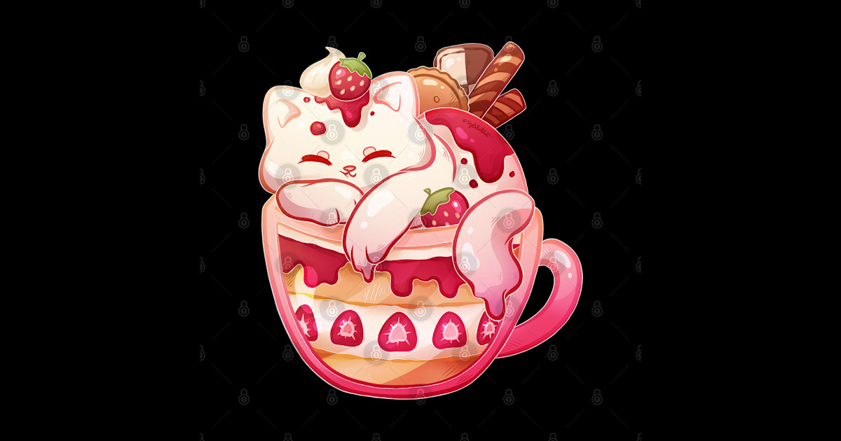 Strawberry Purr-fait - no text - Parfait - Sticker | TeePublic