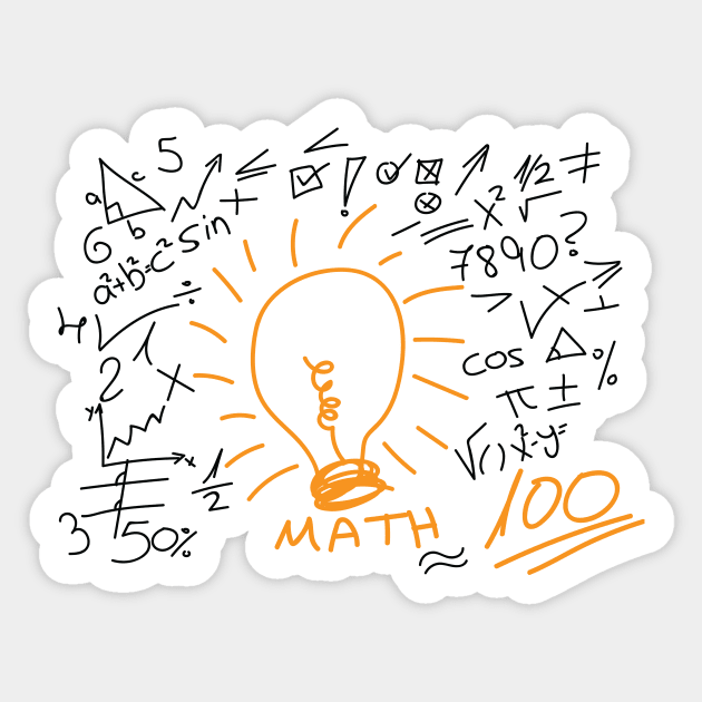 Hand drawn maths symbol and elements around orange bulb - Math ...