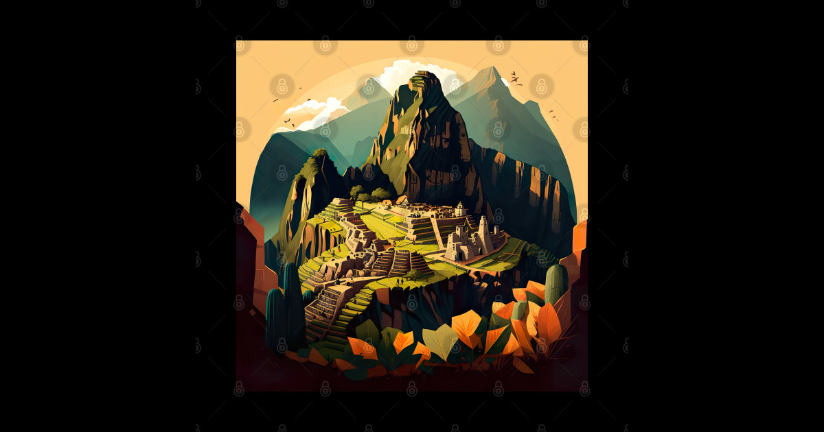 Machu Picchu Peru Illustration Drawing - Machu Picchu - Sticker | TeePublic