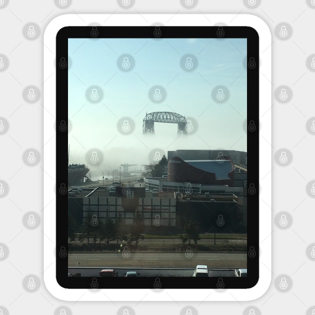 Duluth Lift Bridge - Duluth Mn Lift Bridge Foggy Morning - Sticker ...