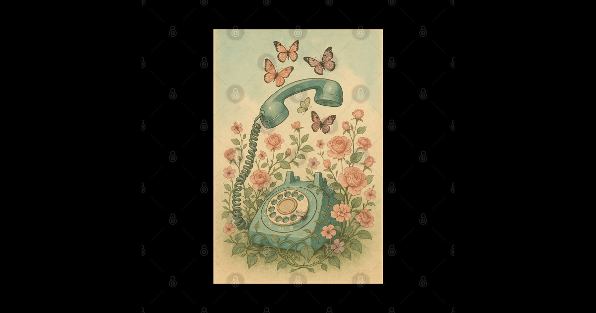 "Retro Garden Telephone Collage" - Whimsical Vintage Telephone Collage ...