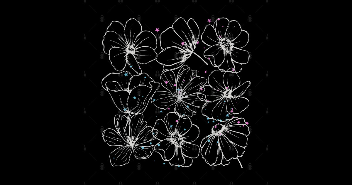 White Flowers lines pattern - Flowers Art - Posters and Art Prints ...