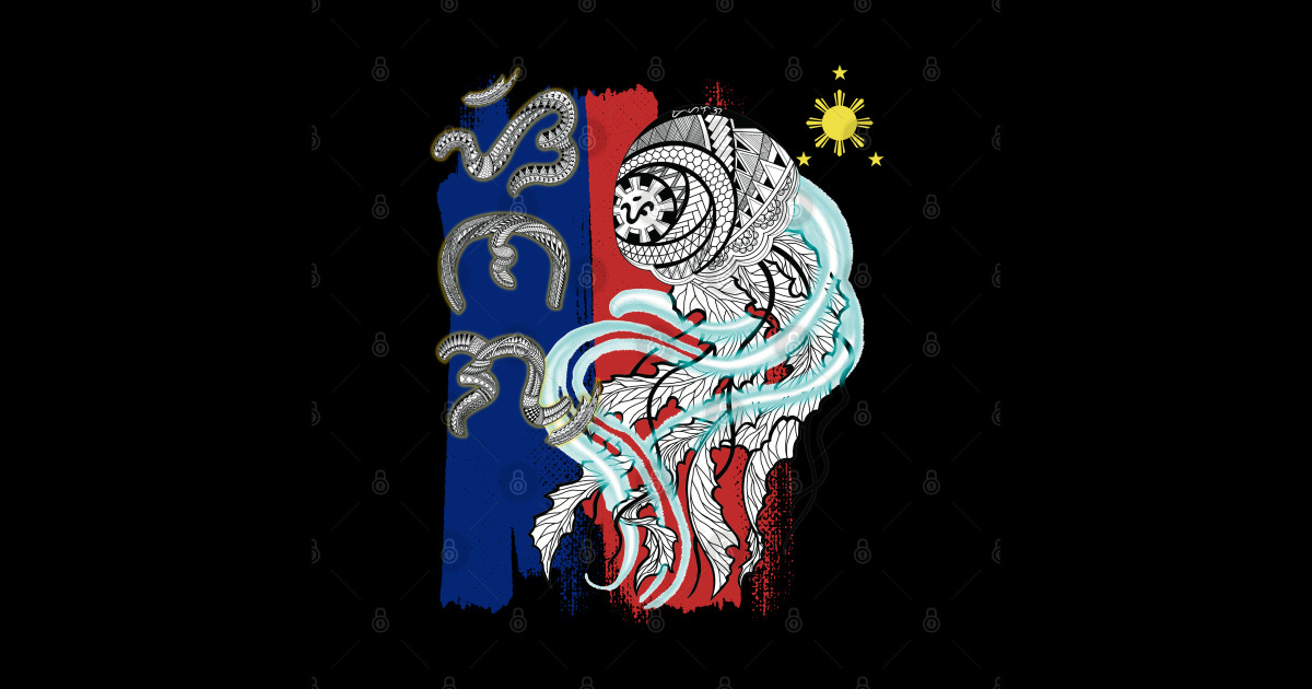 Philippine Flag-Tribal line Art Jellyfish / Baybayin word Sinag (Flash ...