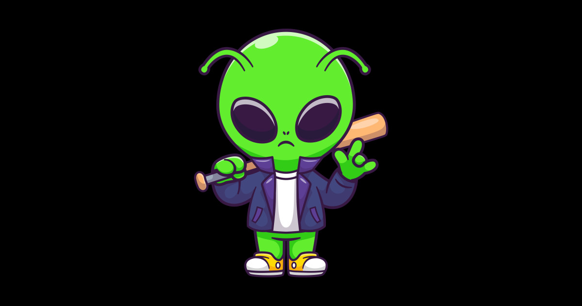 Cute Cool Alien With Baseball Bat Cartoon - Cute Cool Alien With ...
