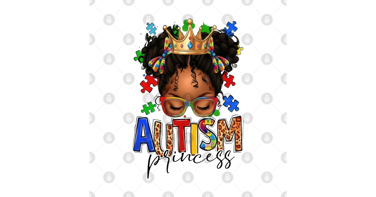 Autism Princess with Crown and Puzzle Bows - Autism Awareness Art - T ...