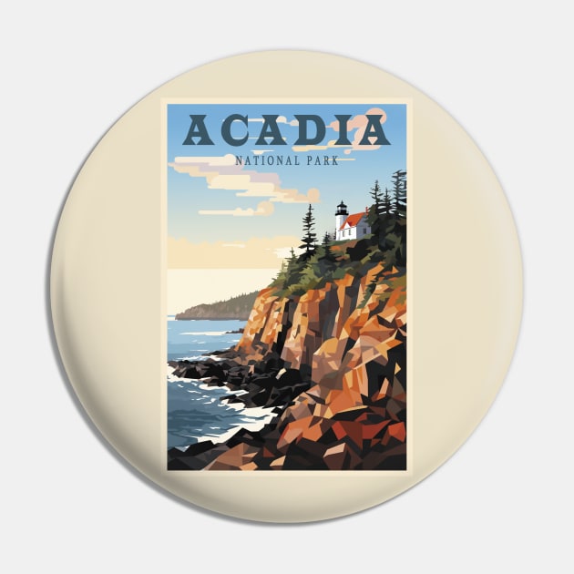 Acadia National Park Travel Poster - Acadia National Park - Pin | TeePublic