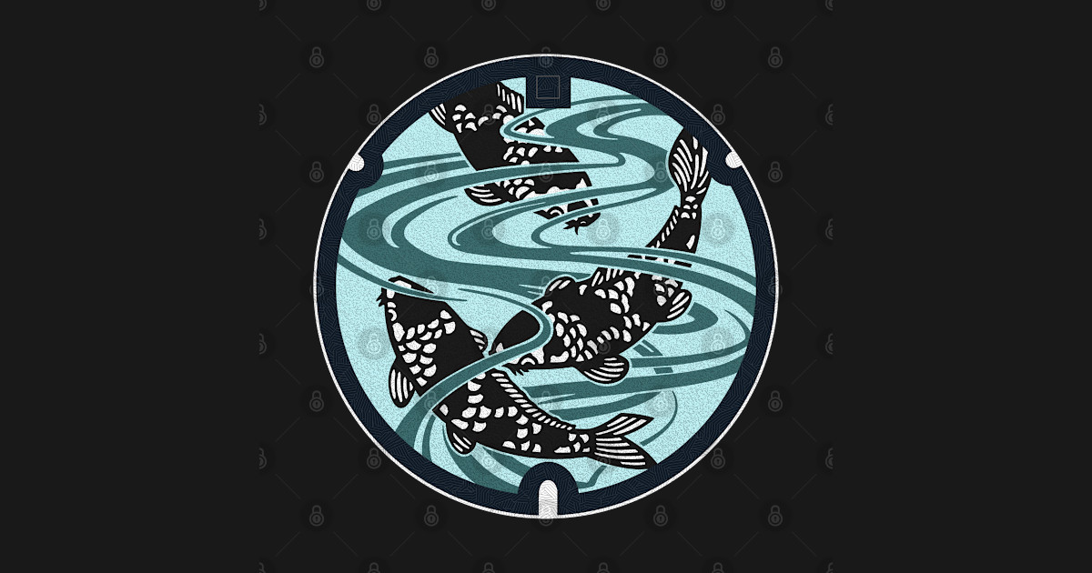 Ojiya City Manhole Cover Art Alternative Color - Koi Fish - T-Shirt ...
