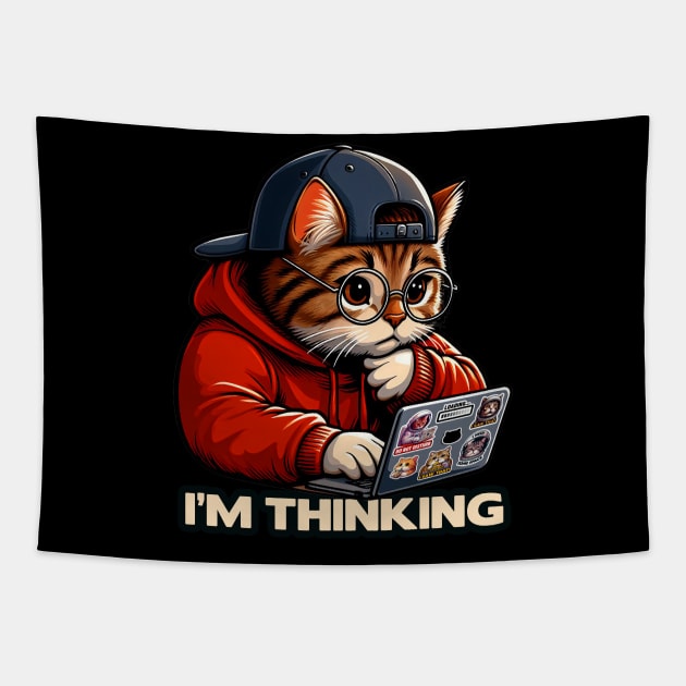 I'm Thinking meme Tabby Cat - Tabby Cat - Tapestry | TeePublic