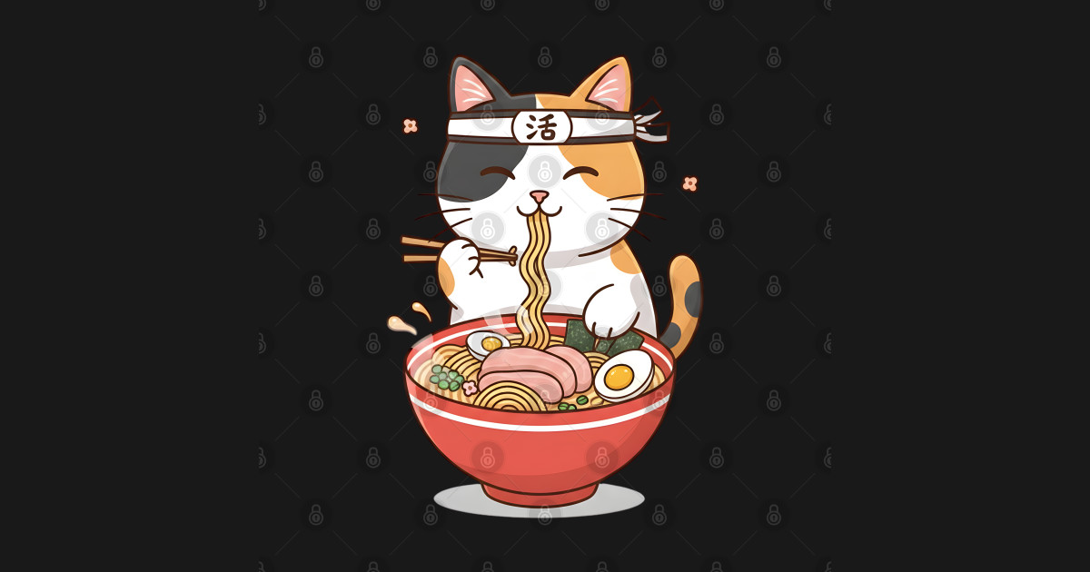 cute ramen cat Japanese noodle soup anime - Ramen Cat - T-Shirt | TeePublic