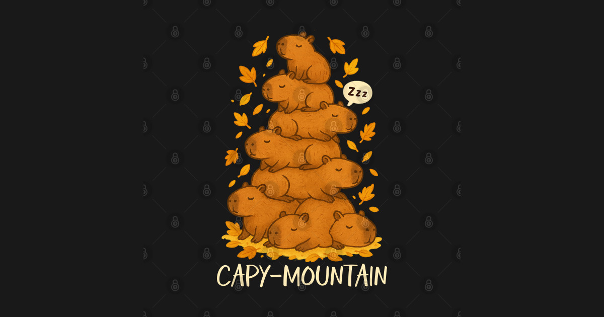 Cute Capybara Stack Autumn Illustration - Capybara Mountain - T-Shirt ...