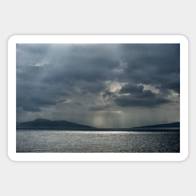 Darkness and light over the Isle of Arran - Scotland - Sticker | TeePublic