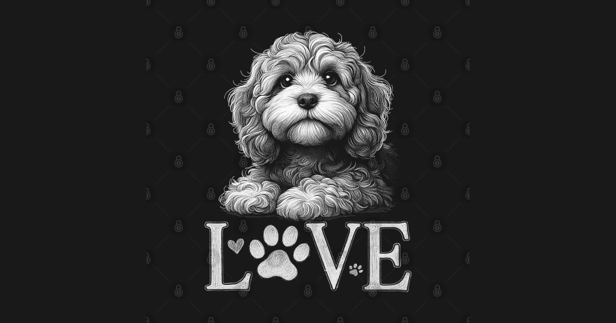 Cavapoo Dog Face Art Sketch - Cavapoo Art - T-Shirt | TeePublic