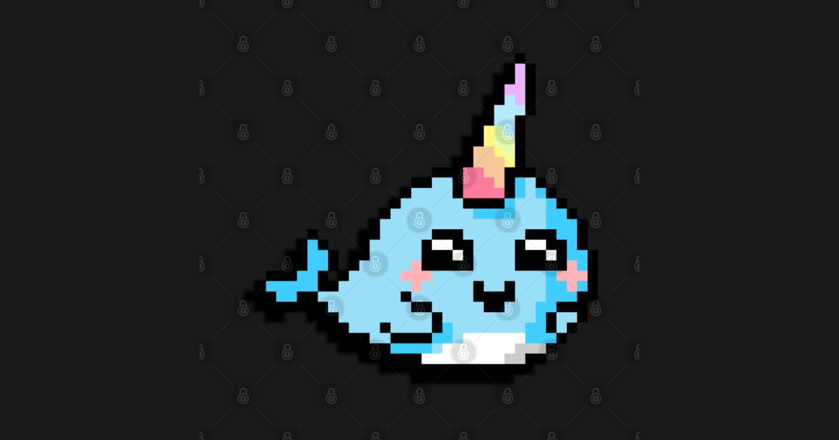 Pixel Art Cartoon Narwhal with Rainbow Pastel Horn - Narwhal Unicorn Of ...