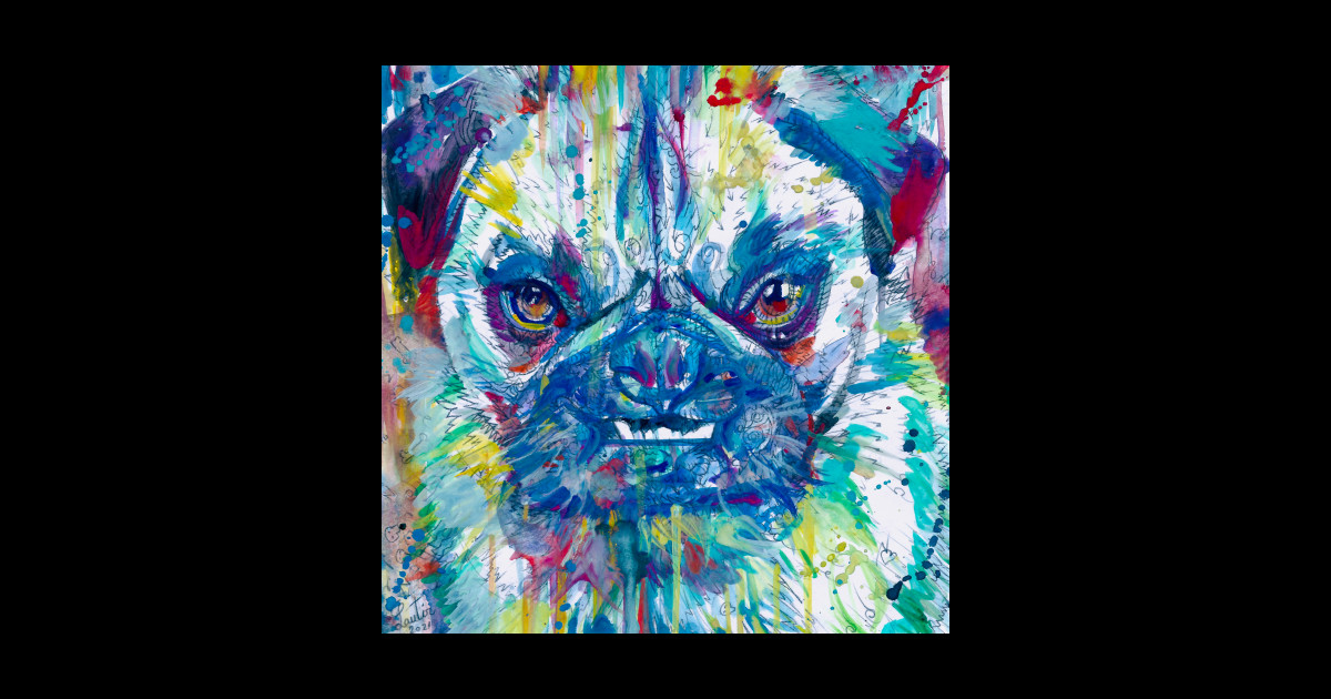 ANGRY PUG watercolor portrait - Pug - Sticker | TeePublic
