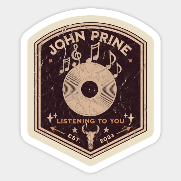 listening vintage vinyl v7 - John Prine - Sticker | TeePublic