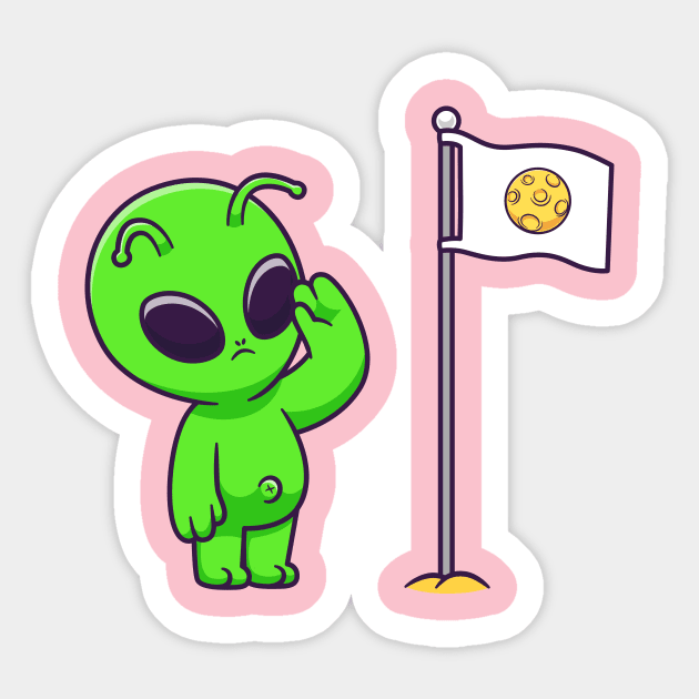 Cute Alien Respect Moon Flag Cartoon - Cute Alien Respect Moon Flag ...