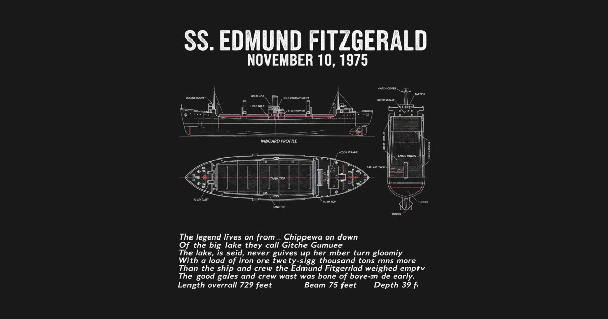 SS Edmund Fitzgerald Blueprint - Gordon Lightfoot - T-Shirt | TeePublic
