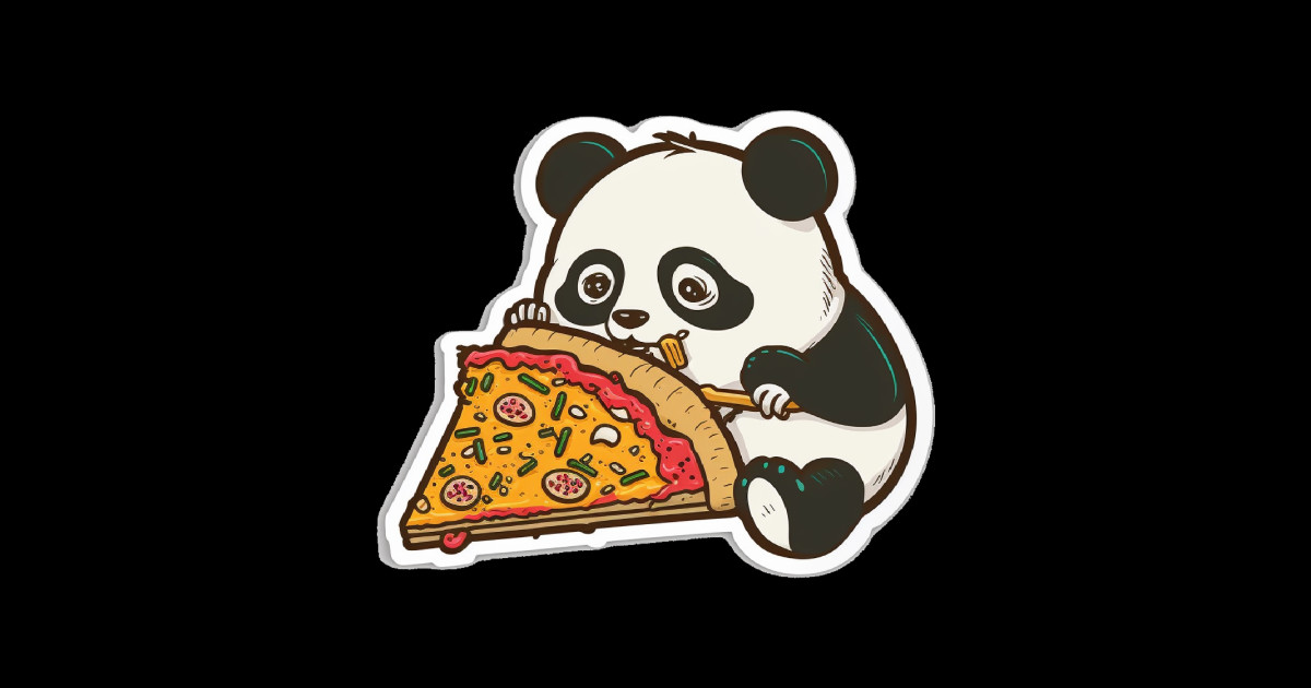 Cartoon Adorable Cute Panda Eats Pizza - Panda - Sticker | TeePublic