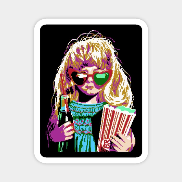 Movie Theater Girl Pixel Art - Pixel Art - Magnet | TeePublic