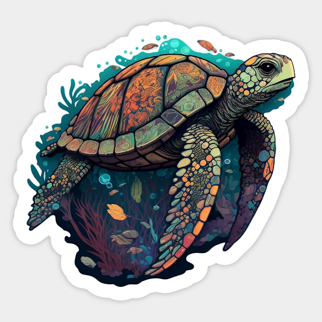 Colorful Swimming Sea Turtle - Sea Turtle - Sticker | TeePublic