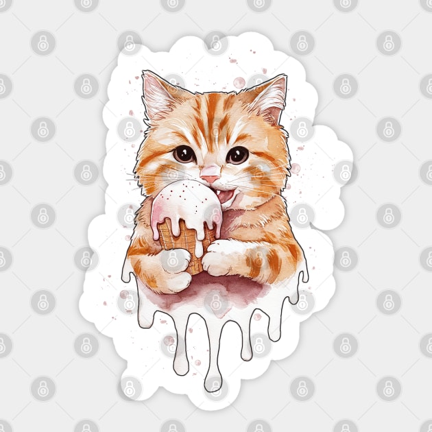 Ice Cream Melting Cat - Melting Ice Cream - Sticker | TeePublic