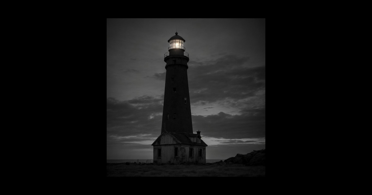Lighthouse at Night - Black And White - Sticker | TeePublic