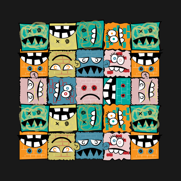 Wall of Graffiti Faces - Graffiti Style - T-Shirt | TeePublic
