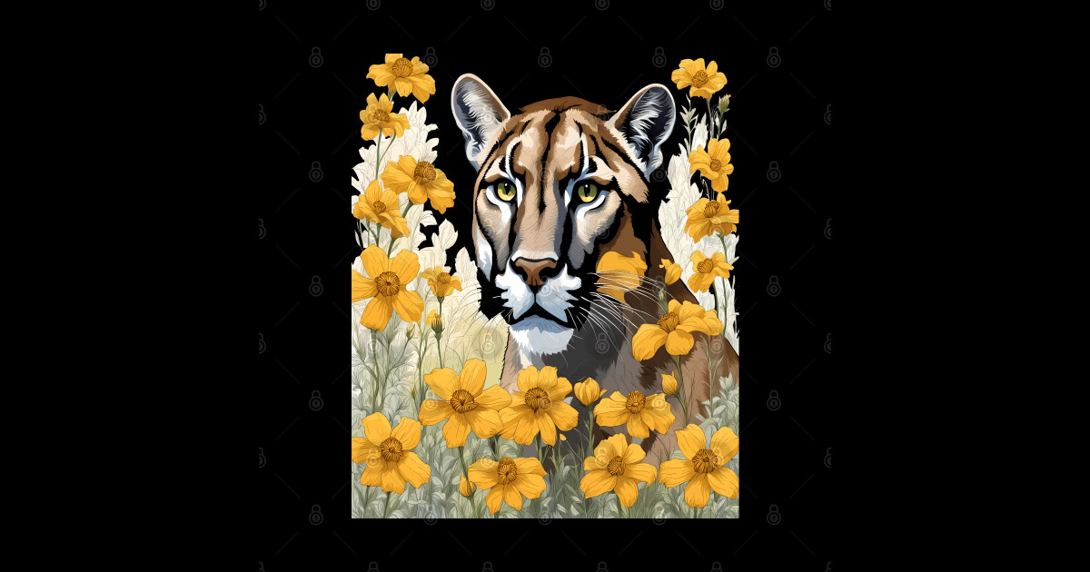 The Florida Panther With Coreopsis Border - Florida Panther - Posters ...