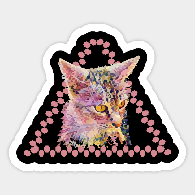 Pink cat in a triangle - Cat - Sticker | TeePublic