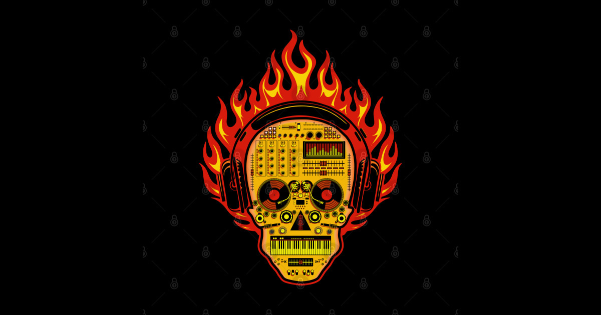 DJ Fire Sugar Skull - Deejay Skull - Sticker | TeePublic