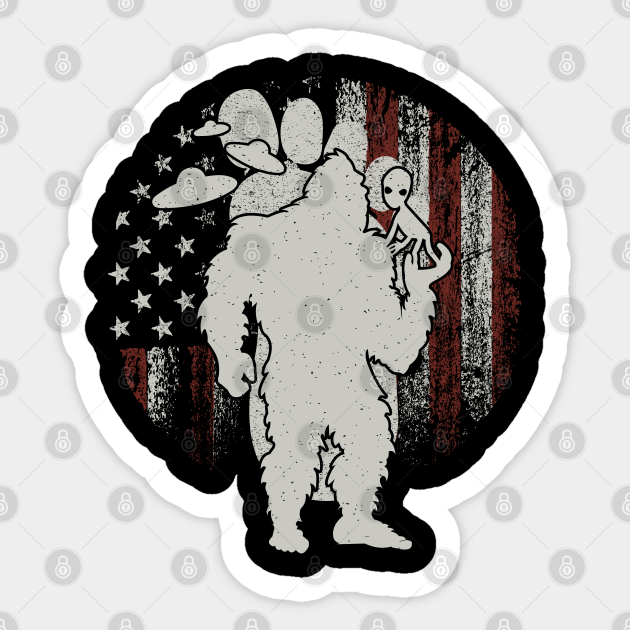 Bigfoot And Alien American Flag - Sasquatch - Sticker | TeePublic