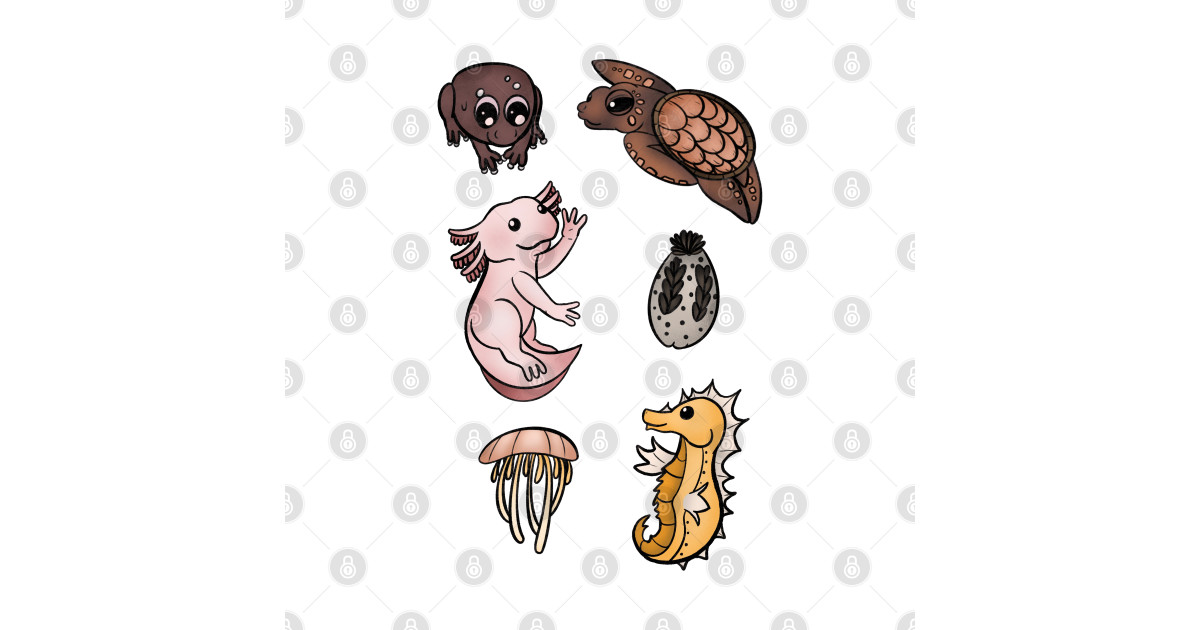Sea Animals Aquatic Sticker Pack - Axolotl - T-Shirt | TeePublic