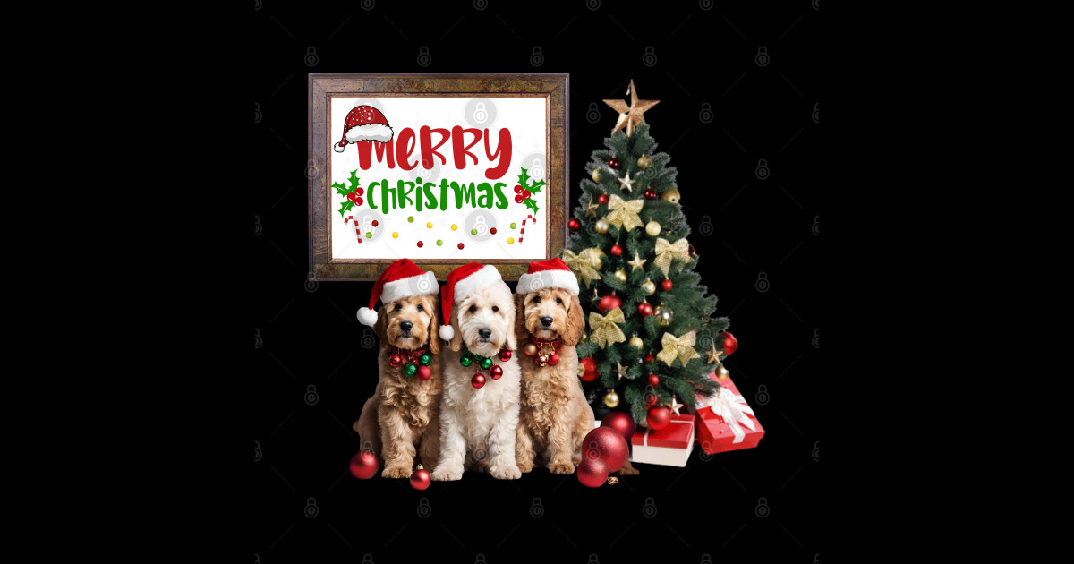 Three Doodle Dog Merry Christmas! - Goldendoodle Christmas - Sticker ...