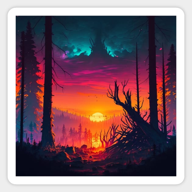 Vibrant Valheim Inspired Sunset - Aicreateworlds - Sticker | TeePublic